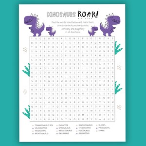 Dinosaur Word Search, Printable Word Searches for Kids, Learning ...