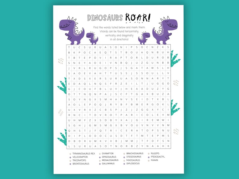 Dinosaur Word Search, Printable Word Searches for Kids, Learning ...