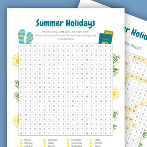 Printable Summer Holidays Word Search for Kids, Learning Activity ...