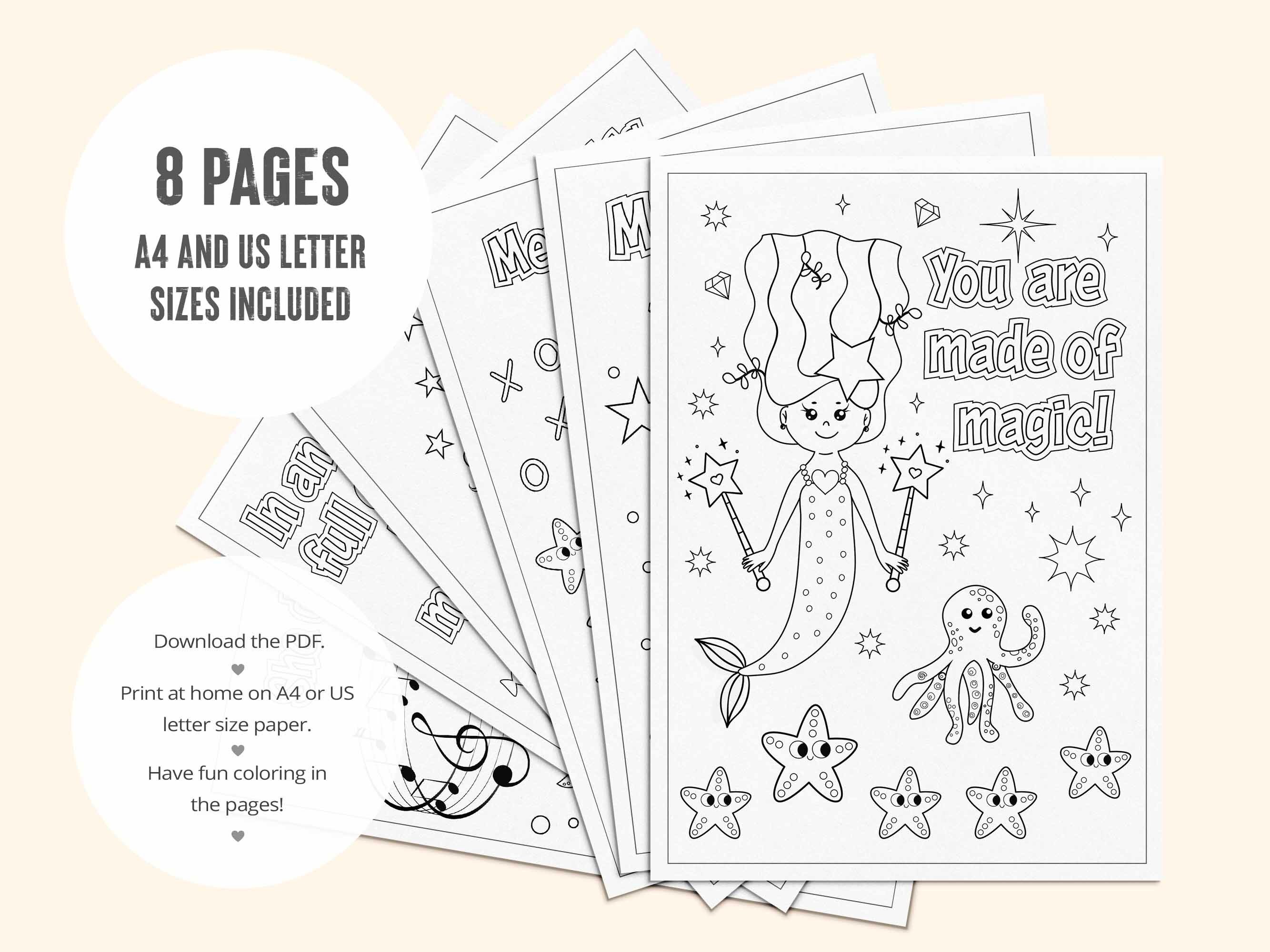 Mermaid Coloring Sheets for Kids With Mermaid Quotes. Printable Mermaid ...