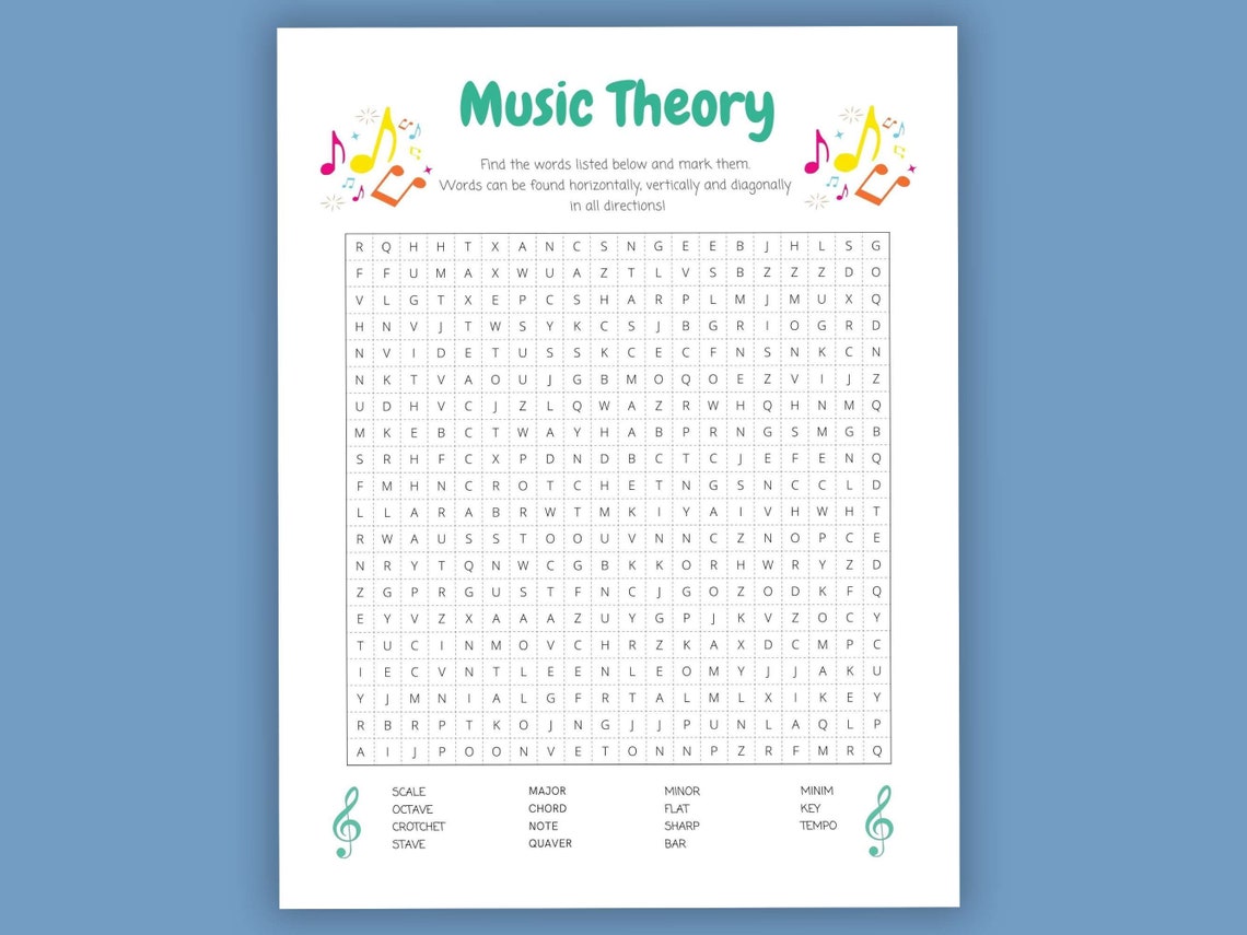 Basic Music Theory Word Search for Kids, Printable Learning Activity ...
