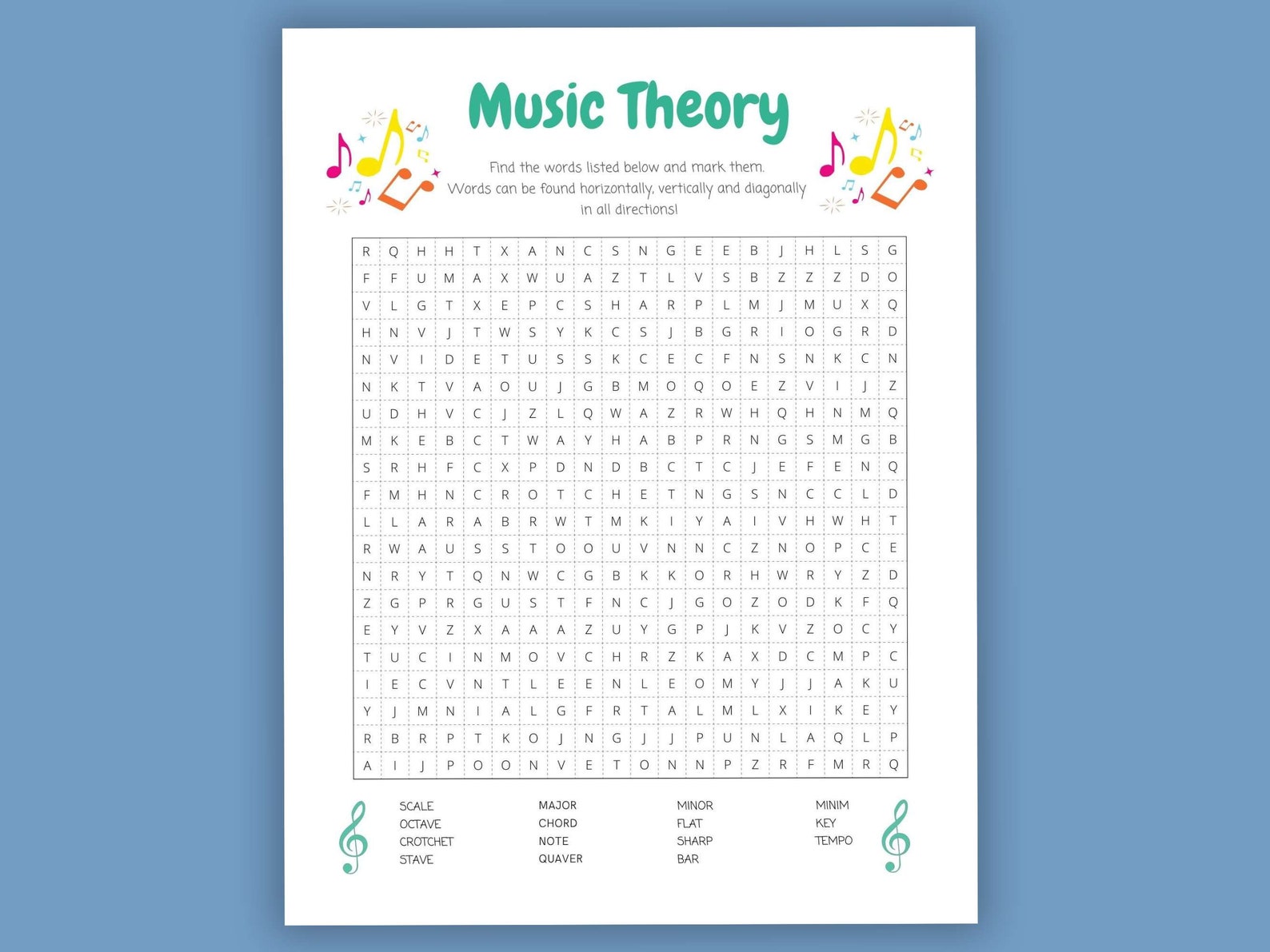 Basic Music Theory Word Search for Kids, Printable Learning Activity ...