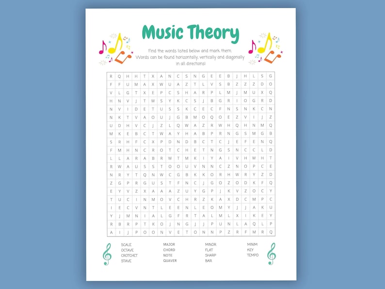 Basic Music Theory Word Search for Kids, Printable Learning Activity ...