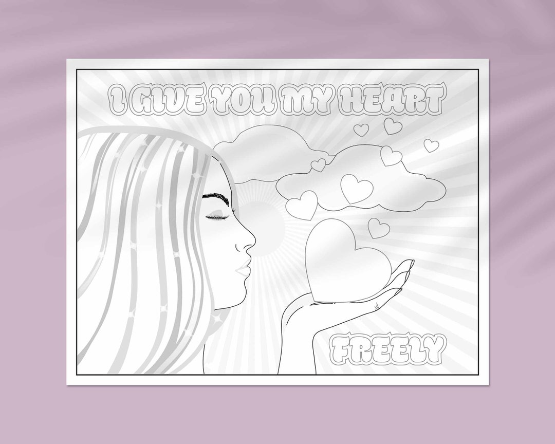 Love Coloring Page With Quote, i Give You My Heart Freely. Grayscale ...
