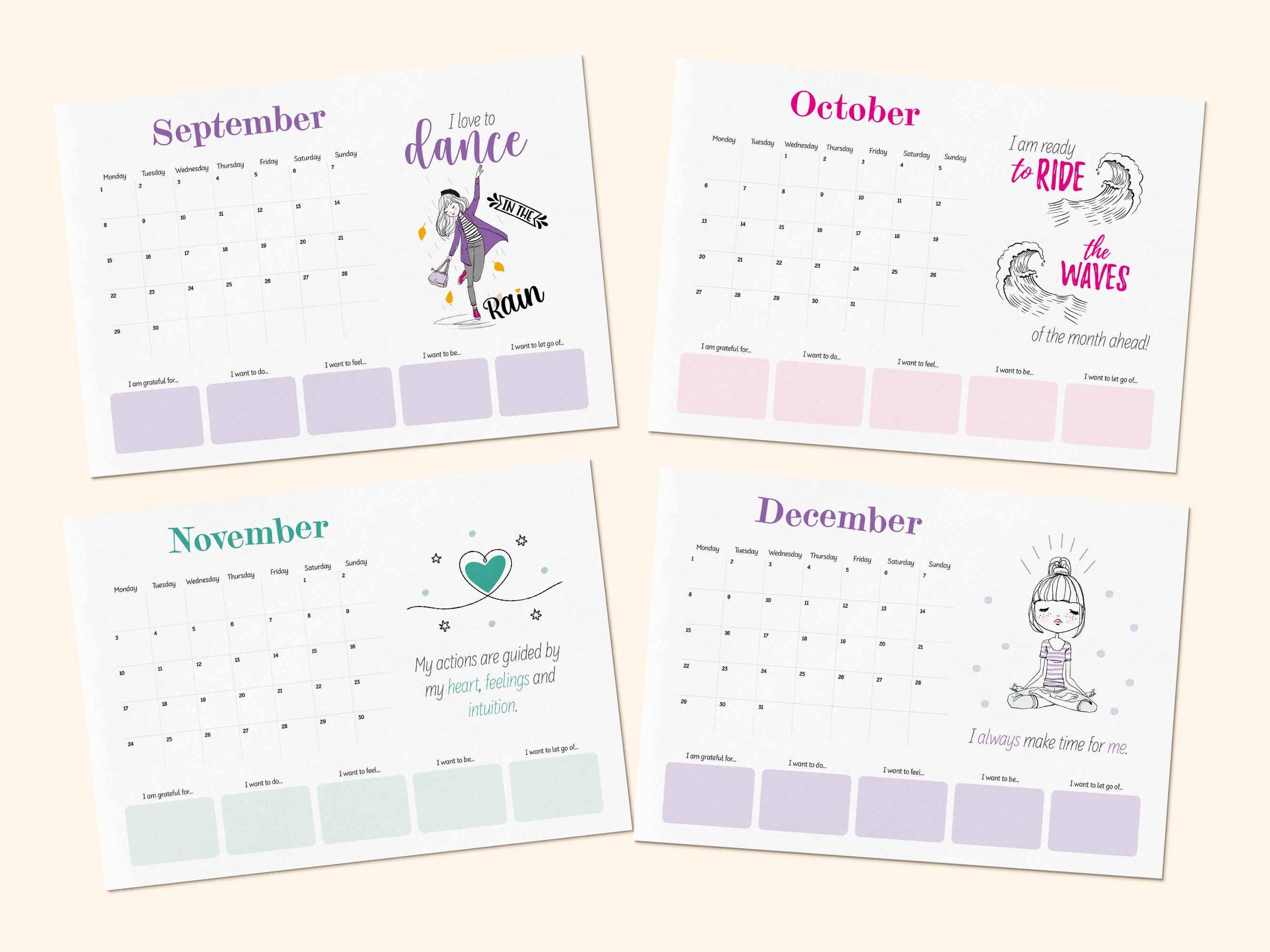 2025 Calendar With Positive Affirmations & Intention Setting. Printable ...