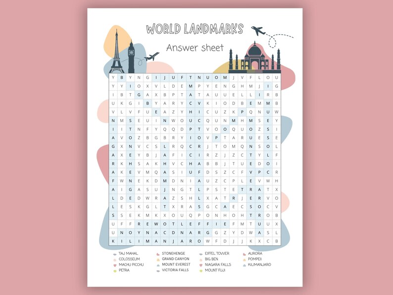 Printable Famous World Landmarks Word Search for Kids, Learning ...