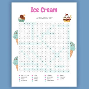 Ice Cream Word Search Puzzle for Kids: Summer Fun (PDF Download) - Etsy