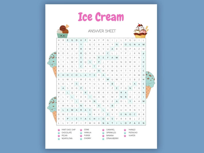 Printable Ice Cream Word Search for Kids, Learning Activity Puzzle Game ...