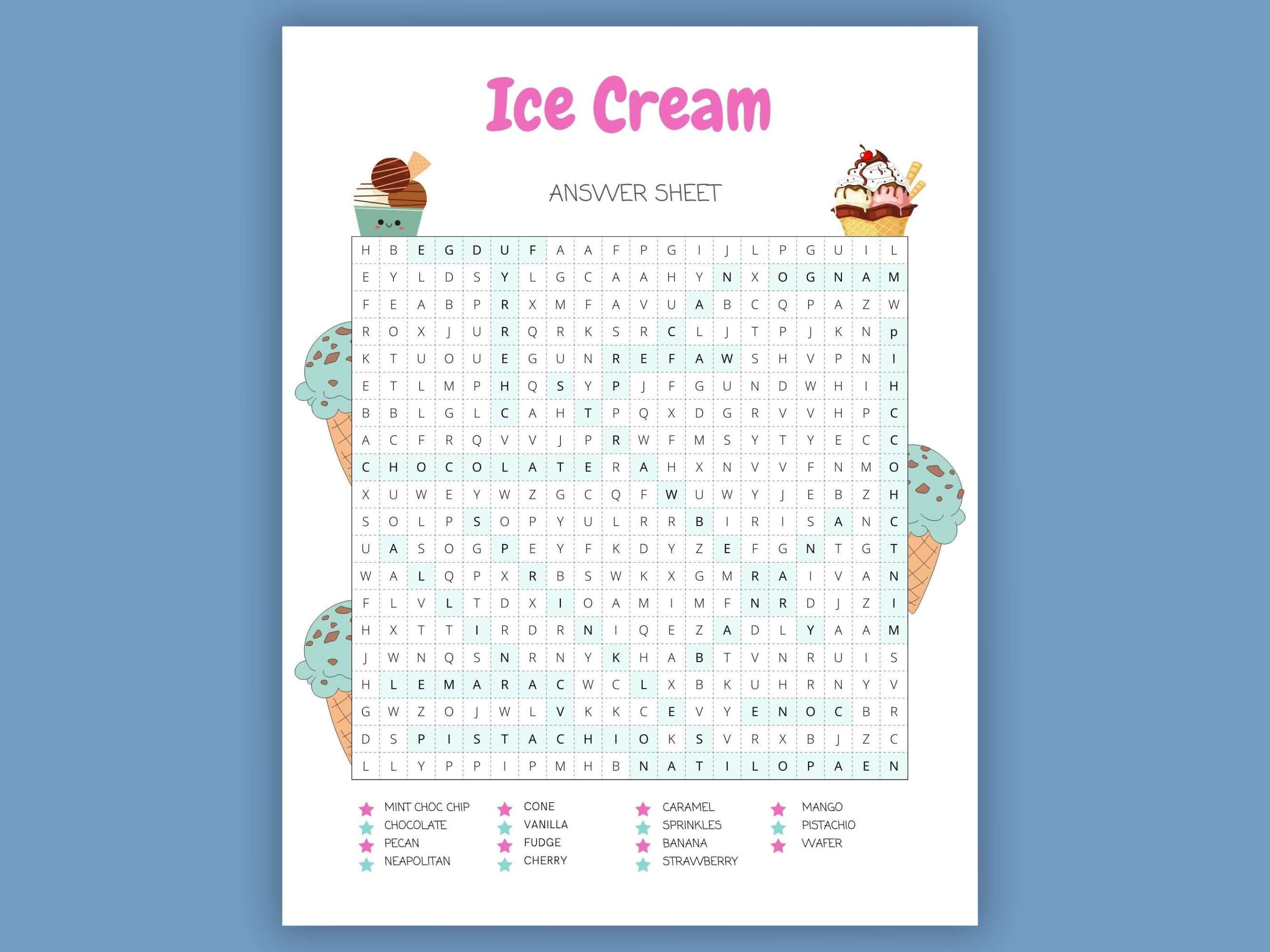 Ice Cream Word Search Puzzle for Kids: Summer Fun (PDF Download) - Etsy