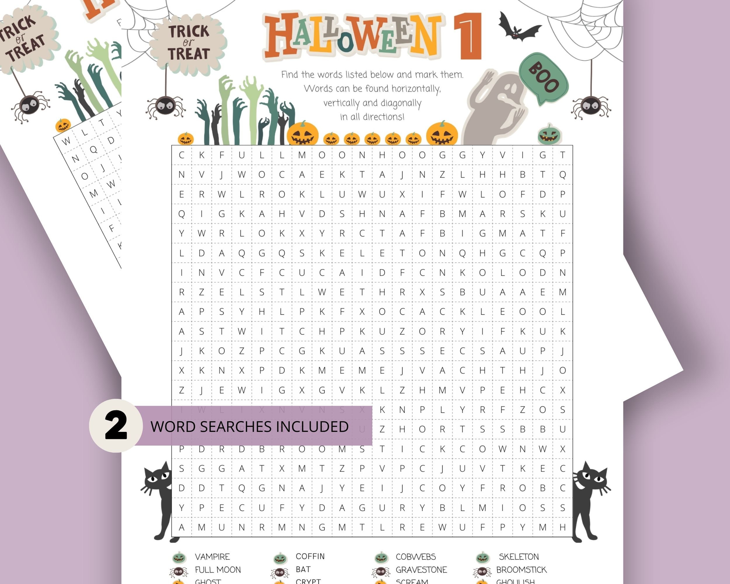 Printable Halloween Word Search for Kids, Learning Activity Puzzle Game ...