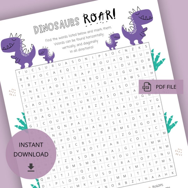 Dinosaur Printable Word Search - Etsy