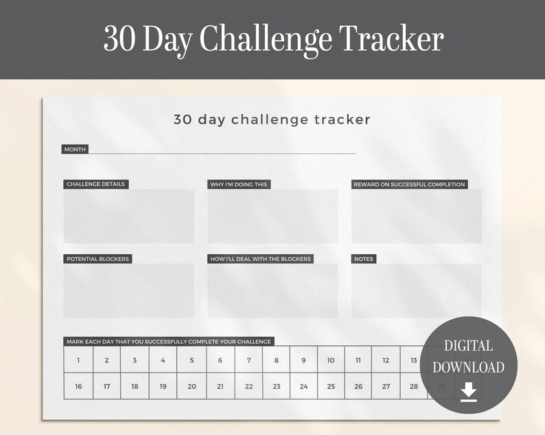 30 Day Habit Tracker / Challenge Tracker Printable Pdf, With Space for ...