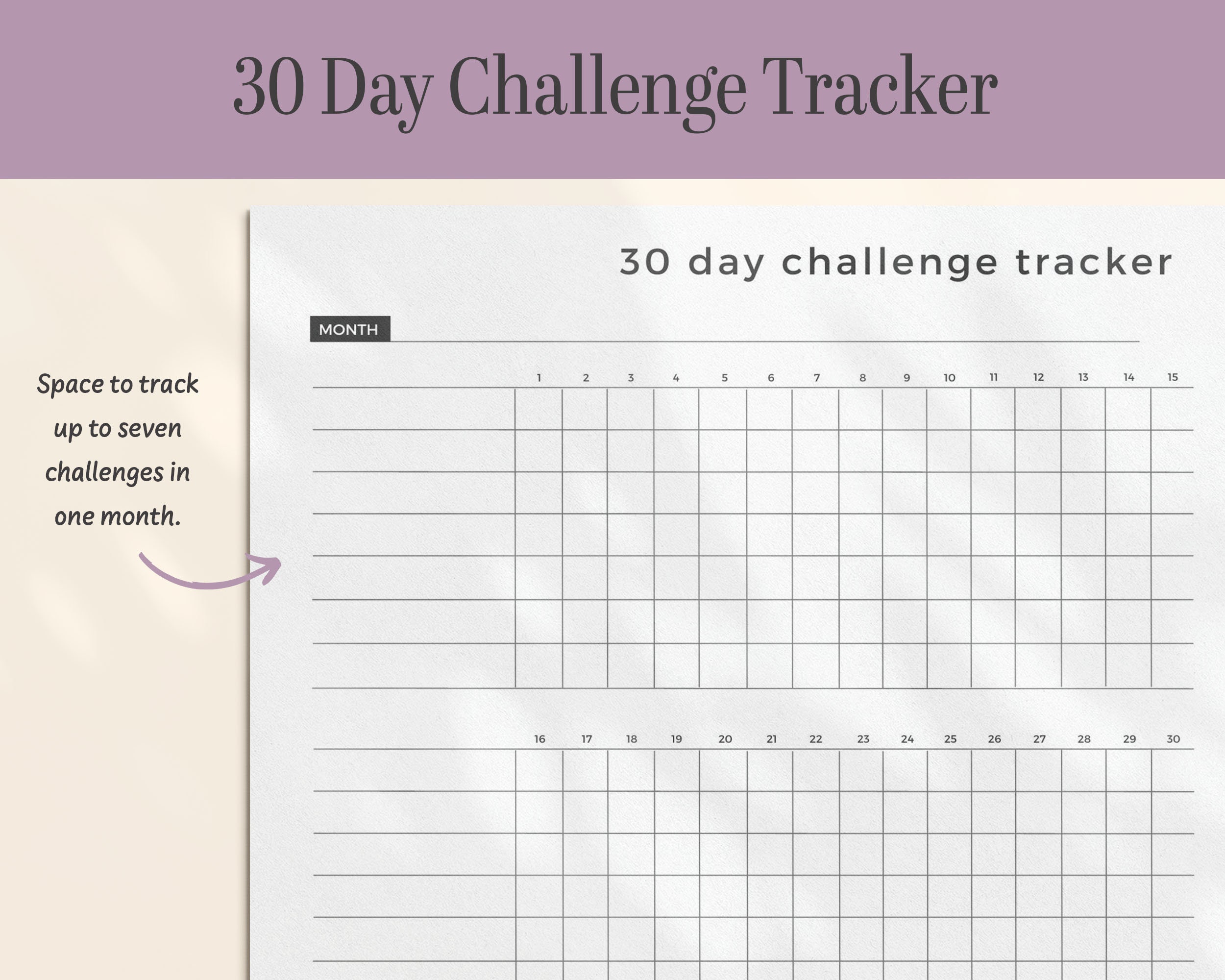 30 Day Challenge Tracker Printable Pdf, With Space for Goals and ...