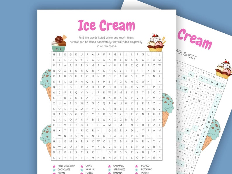 Ice Cream Word Search Puzzle for Kids: Summer Fun (PDF Download) - Etsy