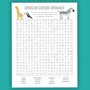 Printable Word Searches for Kids, African Safari Animals, Puzzles ...