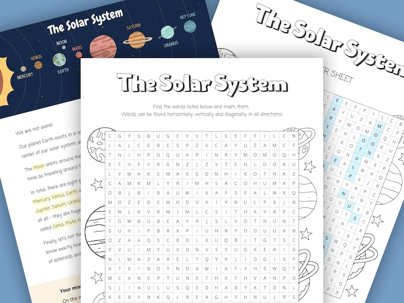 Solar System Word Search Puzzle for Kids (PDF Download) - Etsy