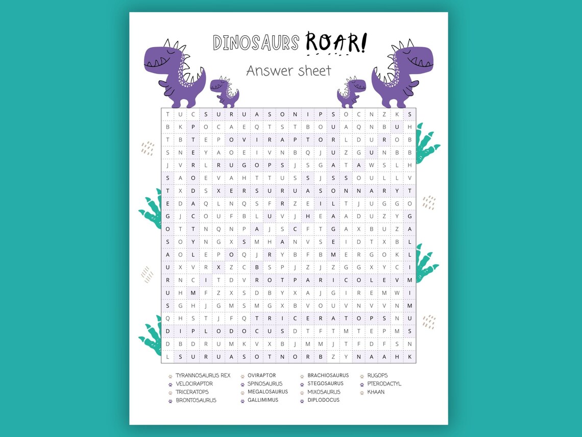Dinosaur Word Search, Printable Word Searches for Kids, Learning ...