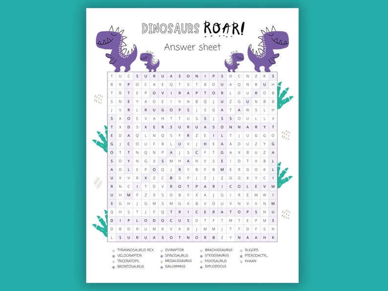 Dinosaur Word Search, Printable Word Searches for Kids, Learning ...