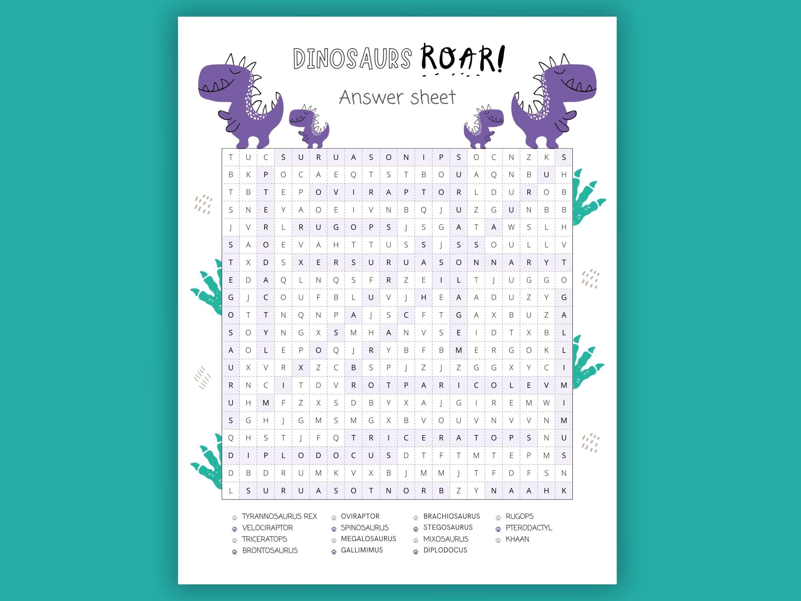 Dinosaur Word Search, Printable Word Searches for Kids, Learning ...