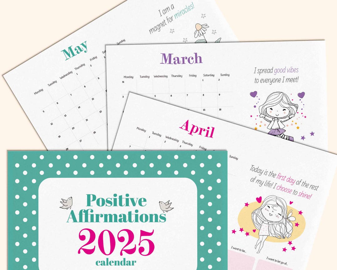 2025 Calendar With Positive Affirmations & Intention Setting. Printable ...
