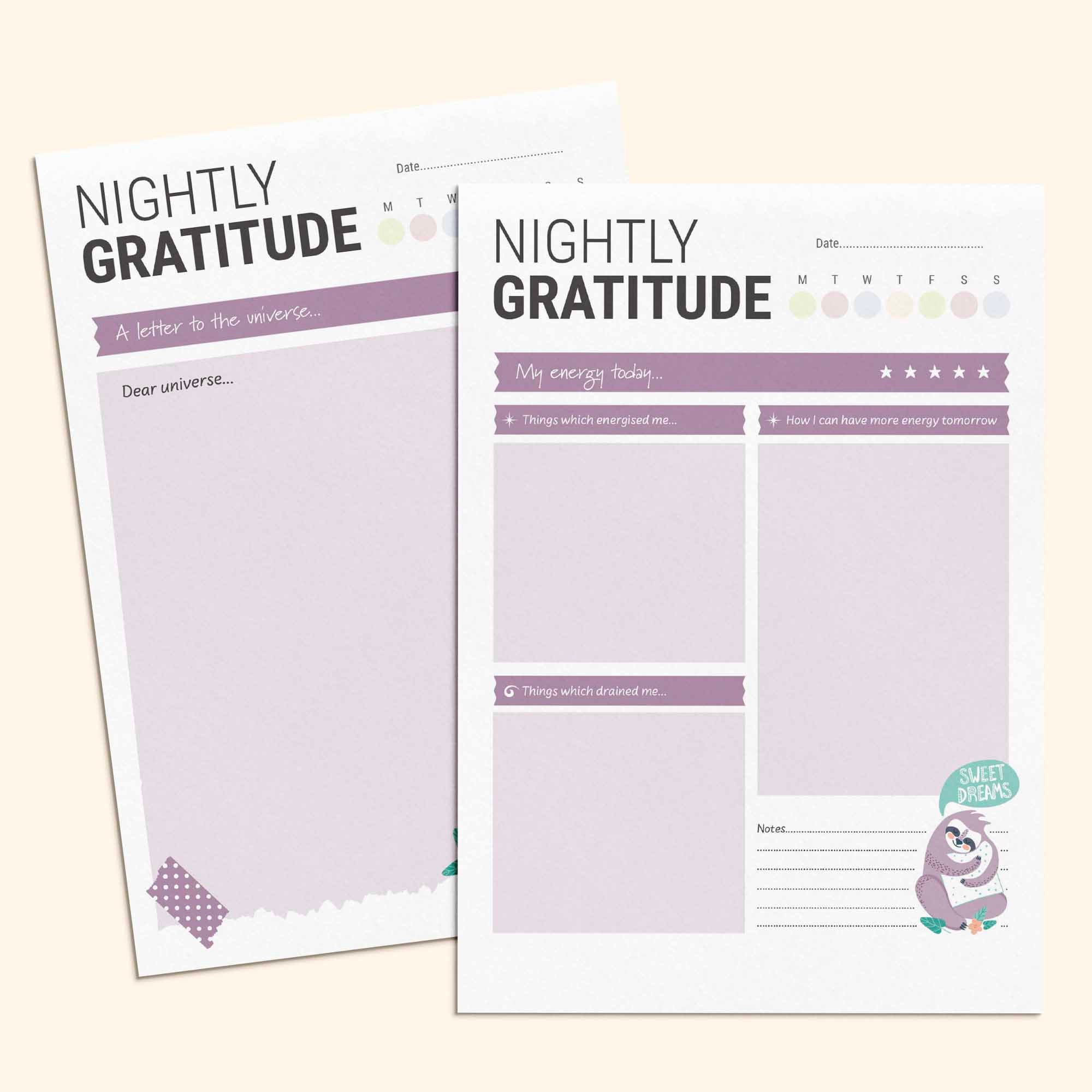 Nightly Gratitude Journal. Printable Daily Worksheets. Evening ...