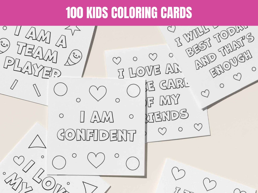 100 Printable Kids Coloring Affirmation Cards. Coloring Sheets ...