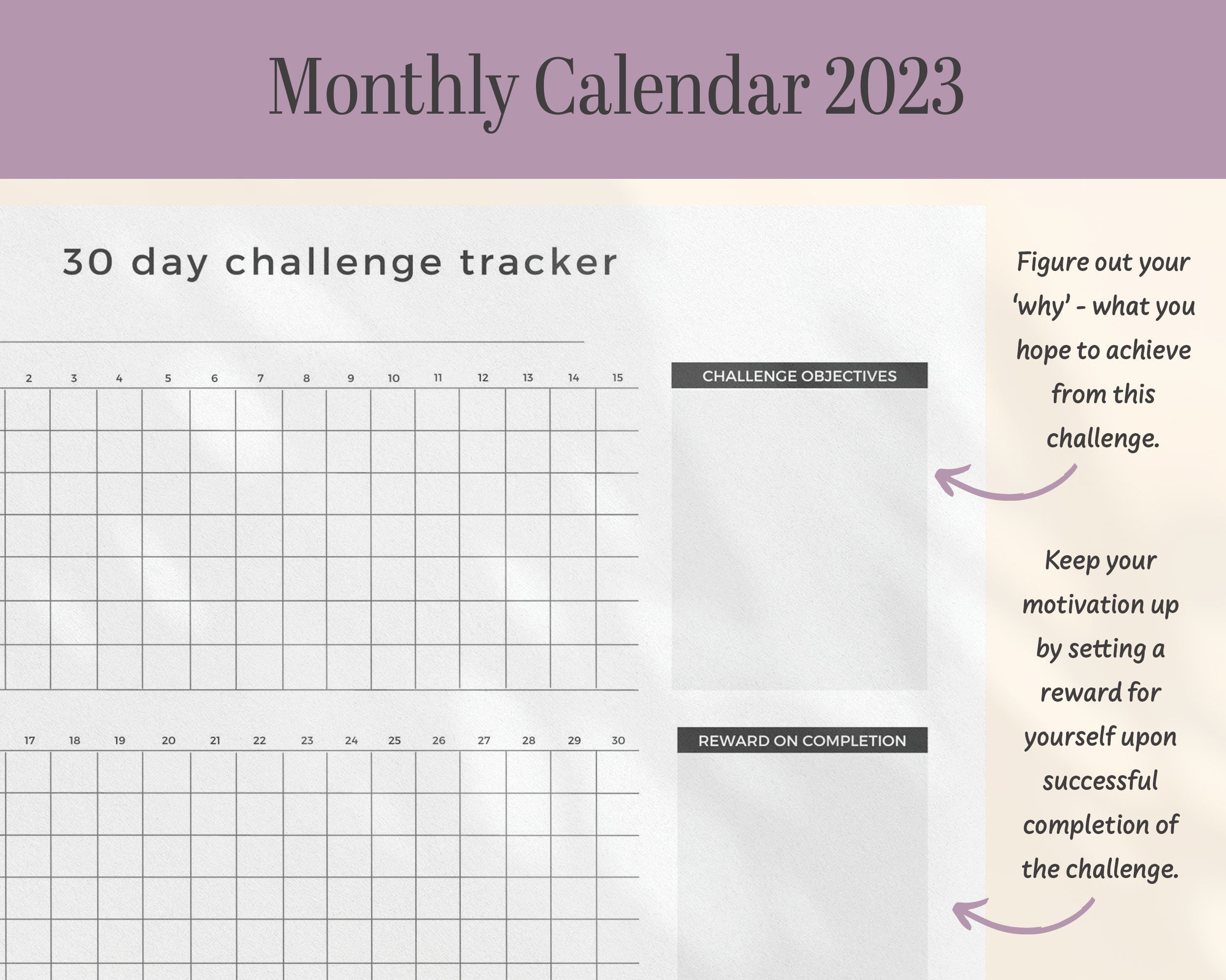 30 Day Challenge Tracker Printable Pdf, With Space for Goals and ...