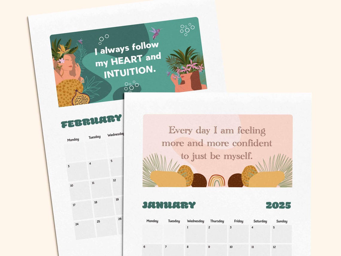 2025 Calendar With Positive Affirmations for Strong Women. A4, A3 & US ...