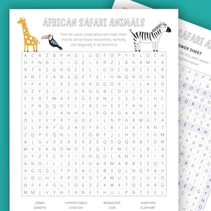 Printable Word Searches for Kids, African Safari Animals, Puzzles ...
