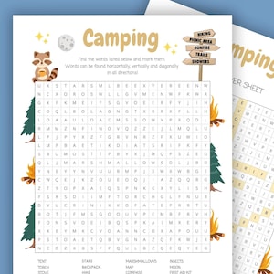 Printable Camping Word Search for Kids, Learning Activity Puzzle Game ...