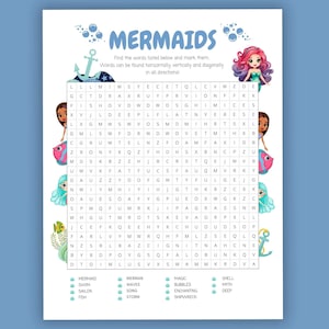 Printable Mermaid Word Search for Kids, Ocean Learning Activity Puzzle ...