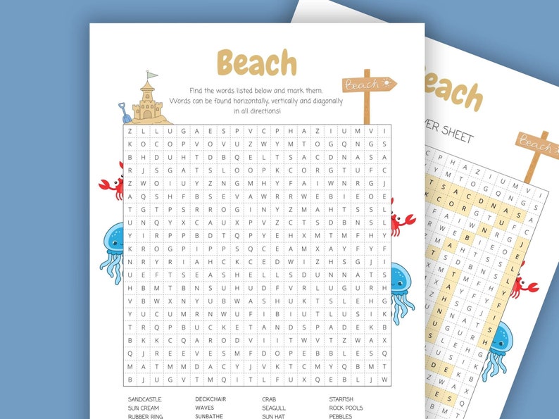 Printable Beach Word Search for Kids, Learning Activity Puzzle Game ...