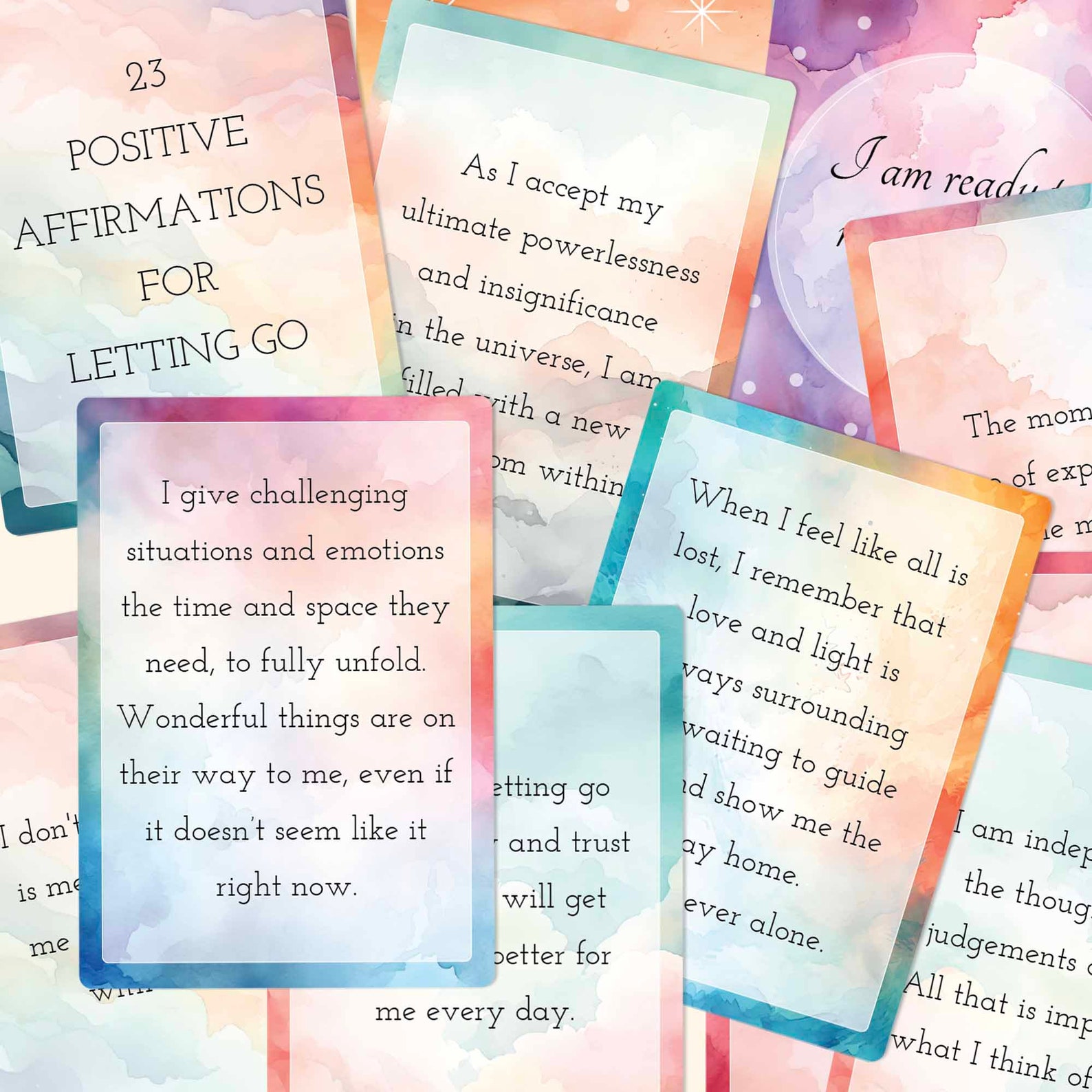 Letting Go Affirmation Cards: Watercolor Pastel Printable (digital ...