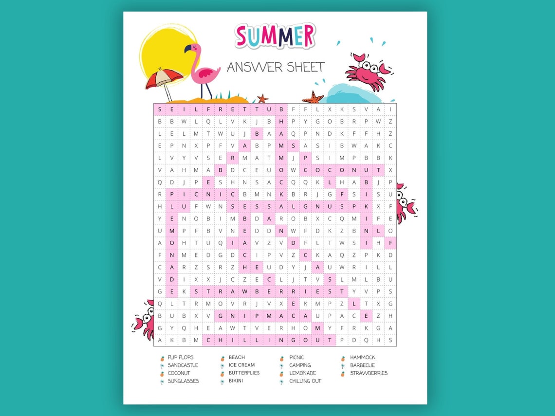 Summer Word Search. Printable Word Searches for Kids. Holiday Activity ...