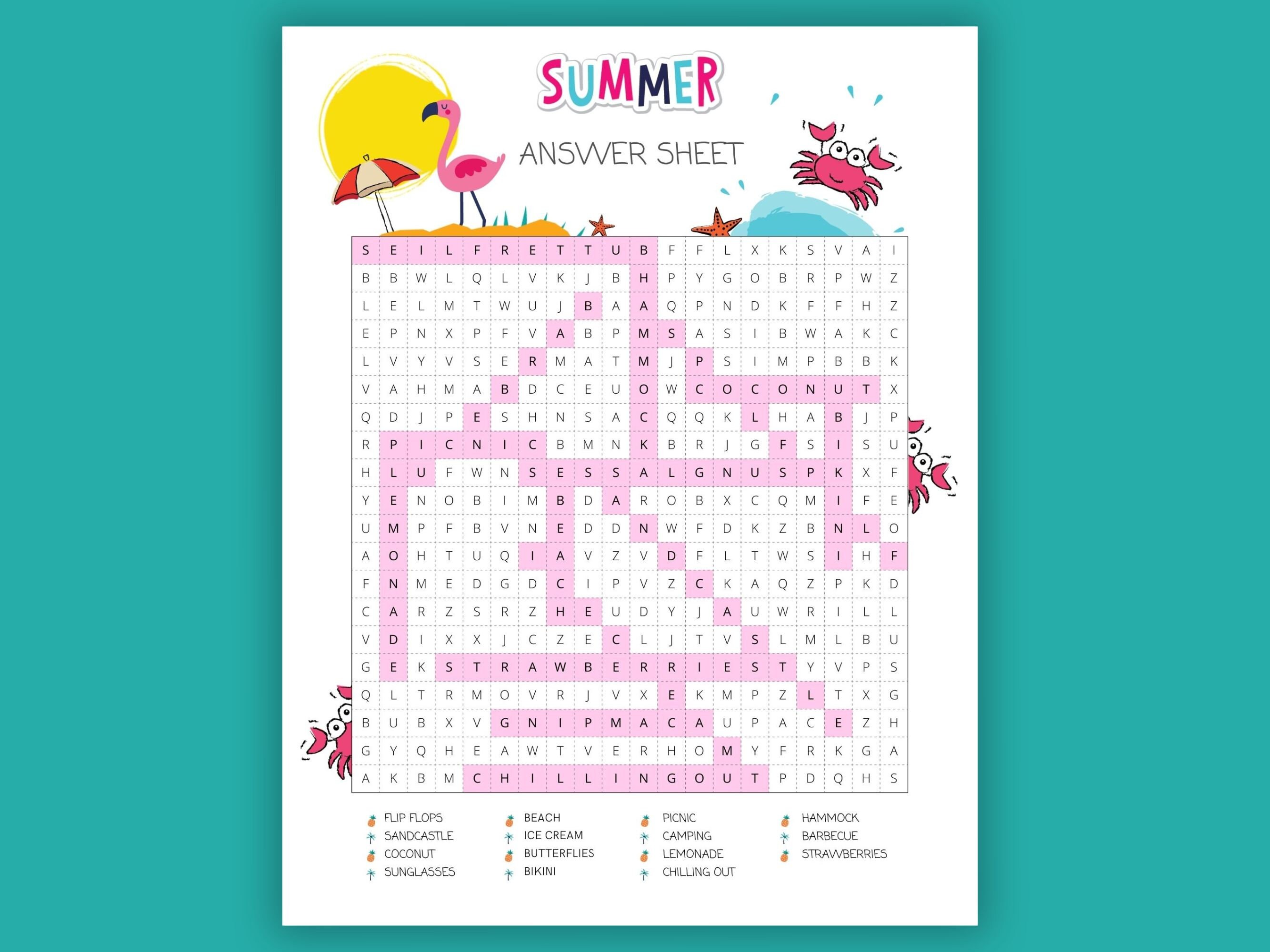 Summer Word Search. Printable Word Searches for Kids. Holiday Activity ...