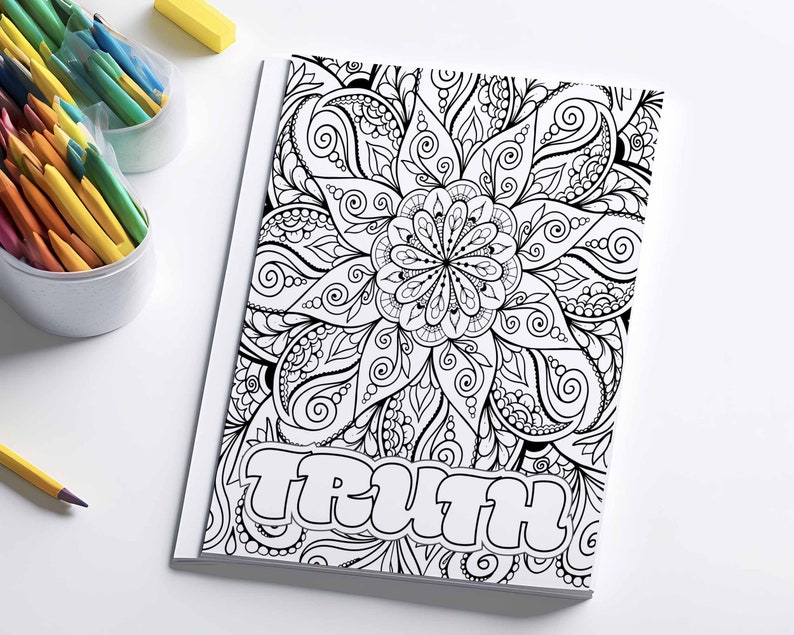 Spiritual Coloring Page for Adults With One Word Positive Affirmation ...