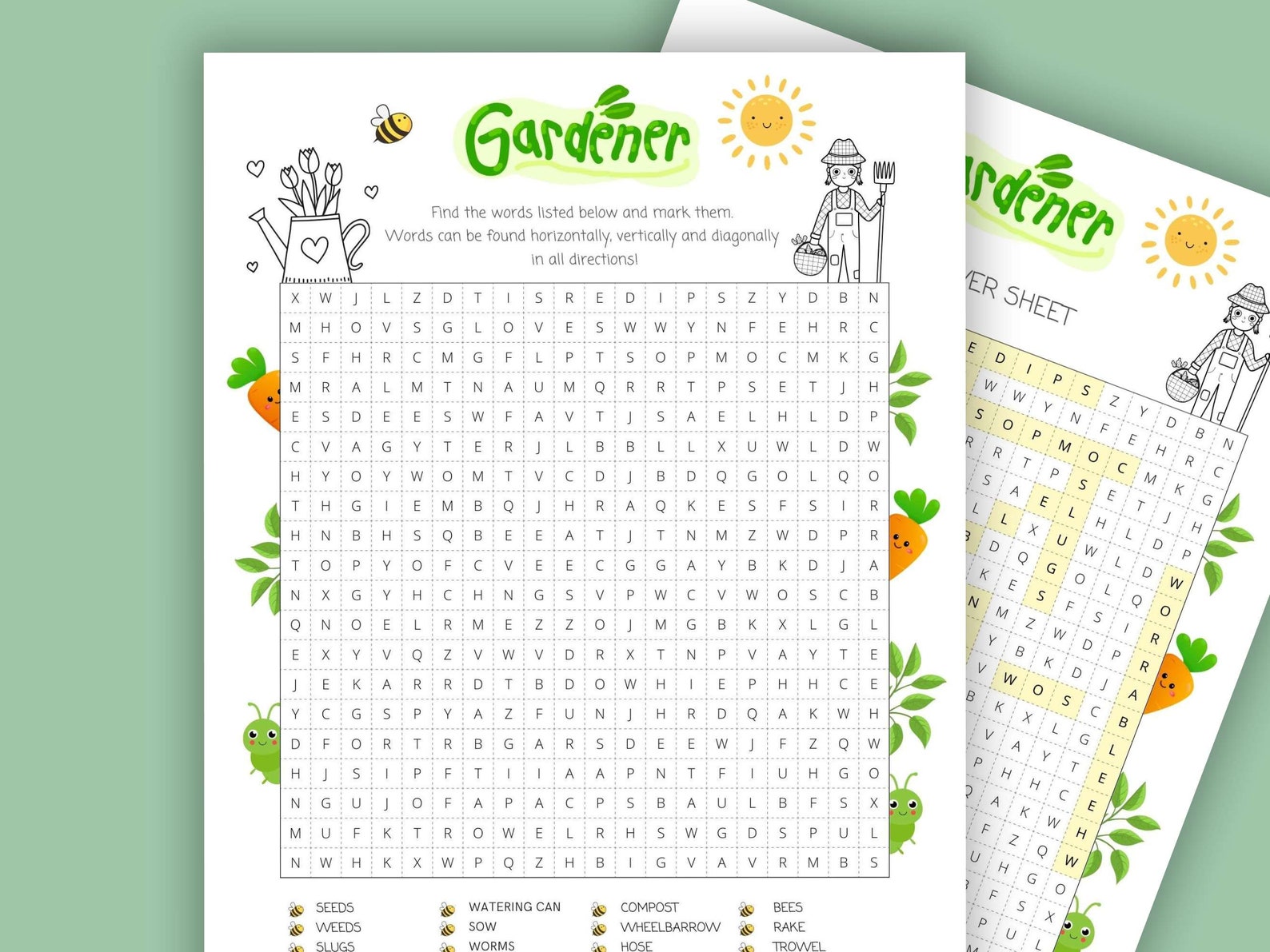 Printable Gardener Word Search for Kids, Spring Learning Activity ...