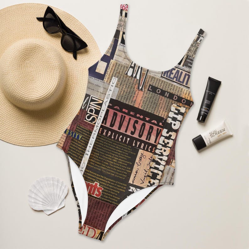 Vintage Collage Graphic One-piece Swimsuit - Etsy