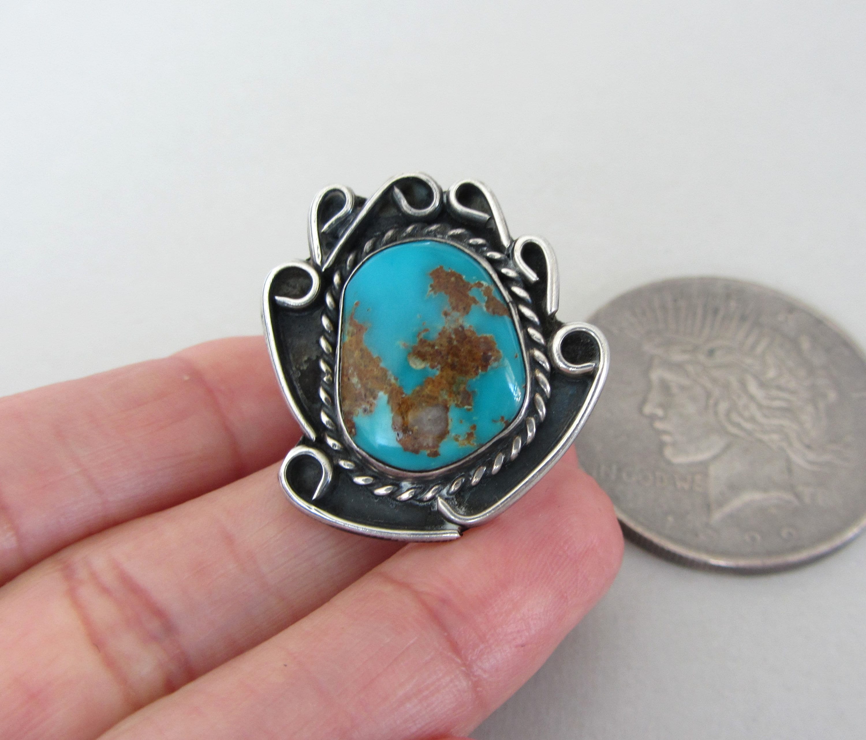 DARK Teal Turquoise Native American Signed Sterling Silver - Etsy