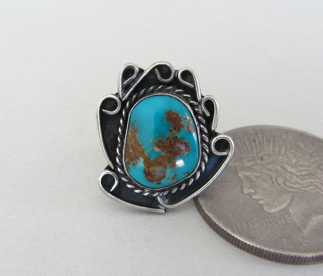 DARK Teal Turquoise Native American Signed Sterling Silver Vintage Ring ...