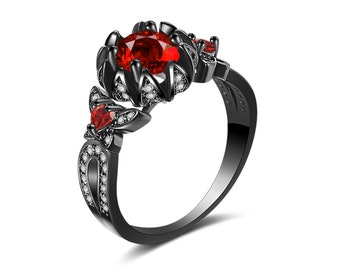 Black Steel Red Ring - Etsy