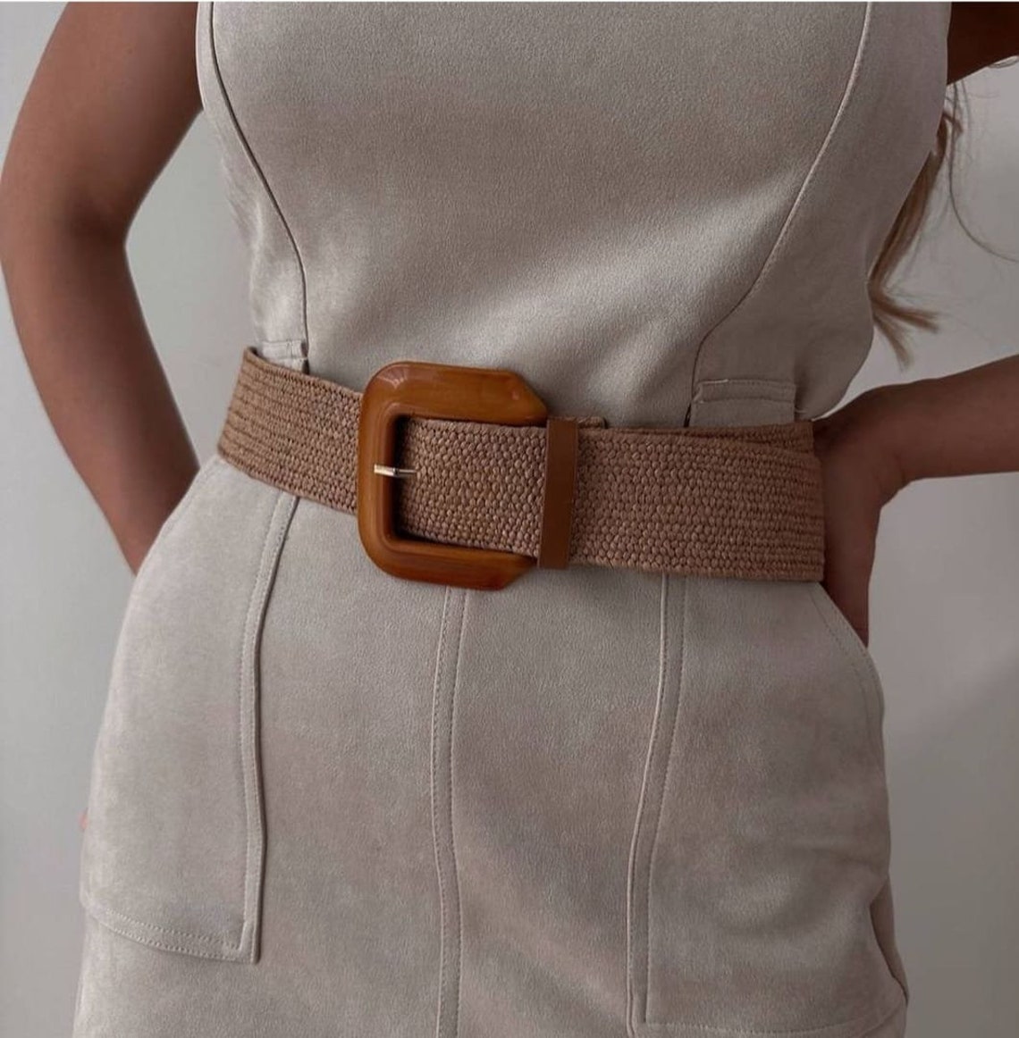 Women's Large Buckle Straw Woven Casual Waist Belt,boho Raffia ...