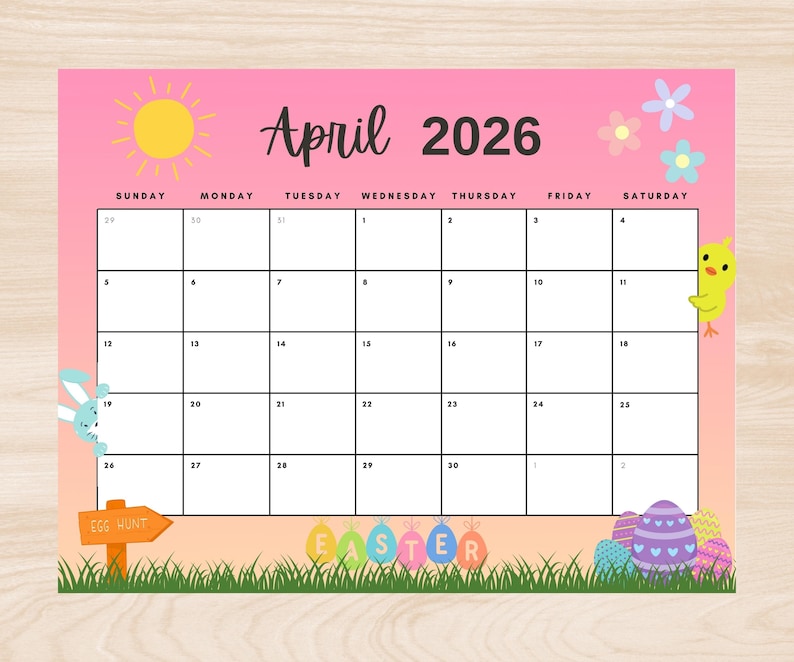 April 2026 Printable Monthly Calendar | Instant Digital Download | PDF ...