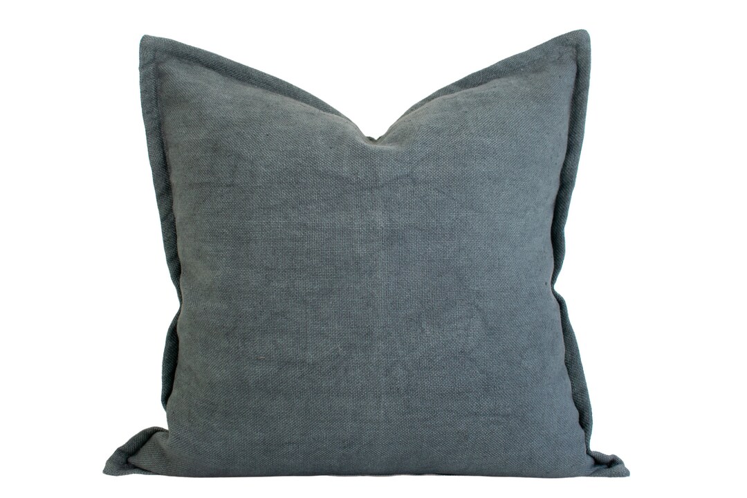 Linen Flange Edge Pillow Cover - Pewter - Indigo - Etsy
