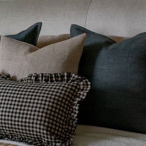Ruffle Edge Linen Lumbar Pillow Cover - Beige and Black Gingham - Etsy