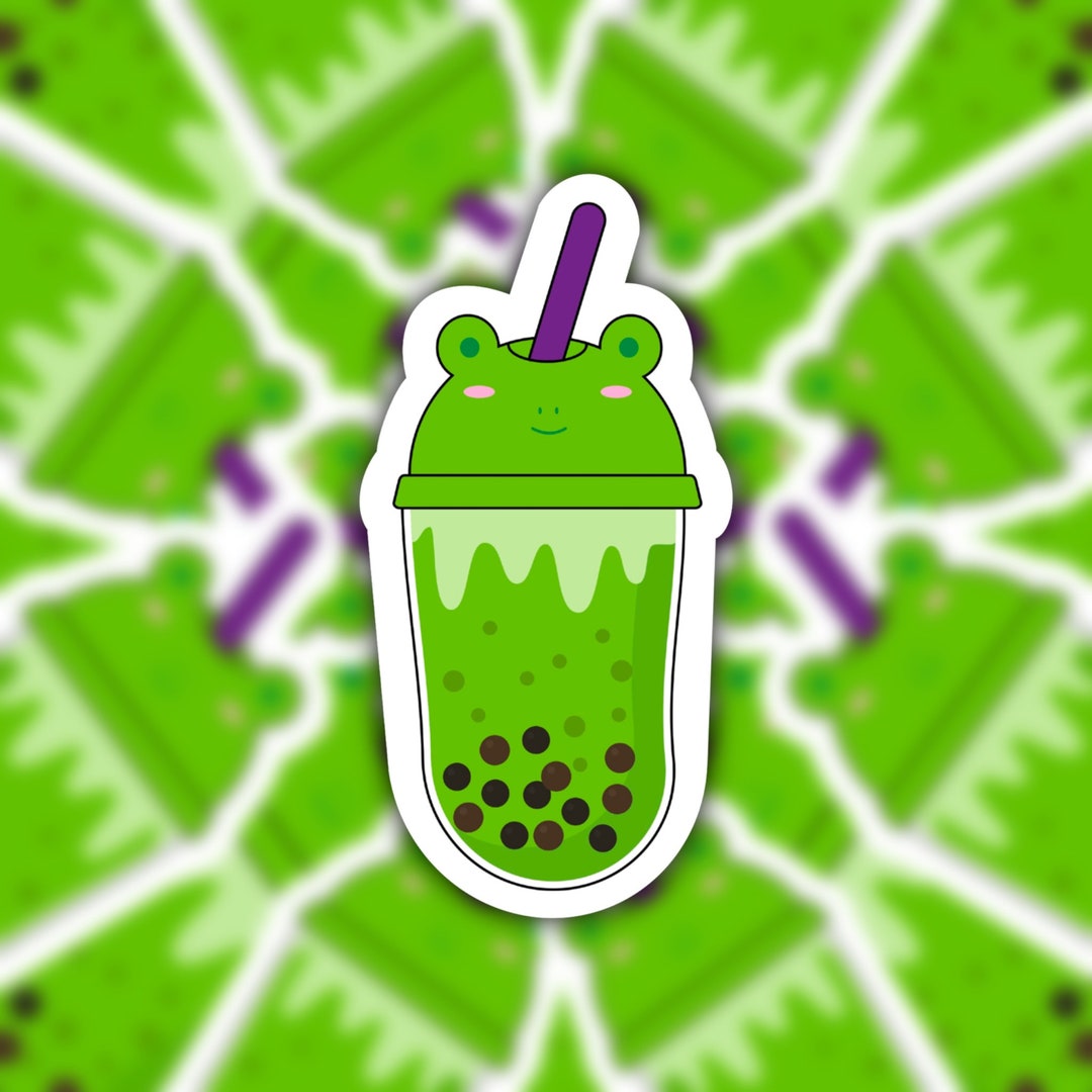 Frog Bubble Tea Vinyl Sticker Laminated Finish Animal Sticker ...