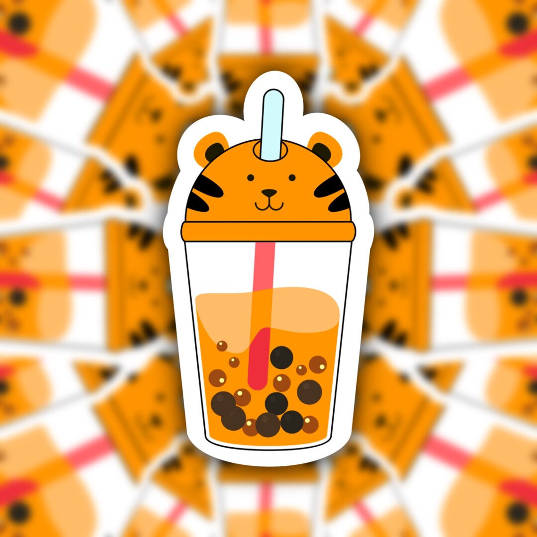 Tiger Bubble Tea Vinyl Sticker Laminated Finish Animal Sticker ...