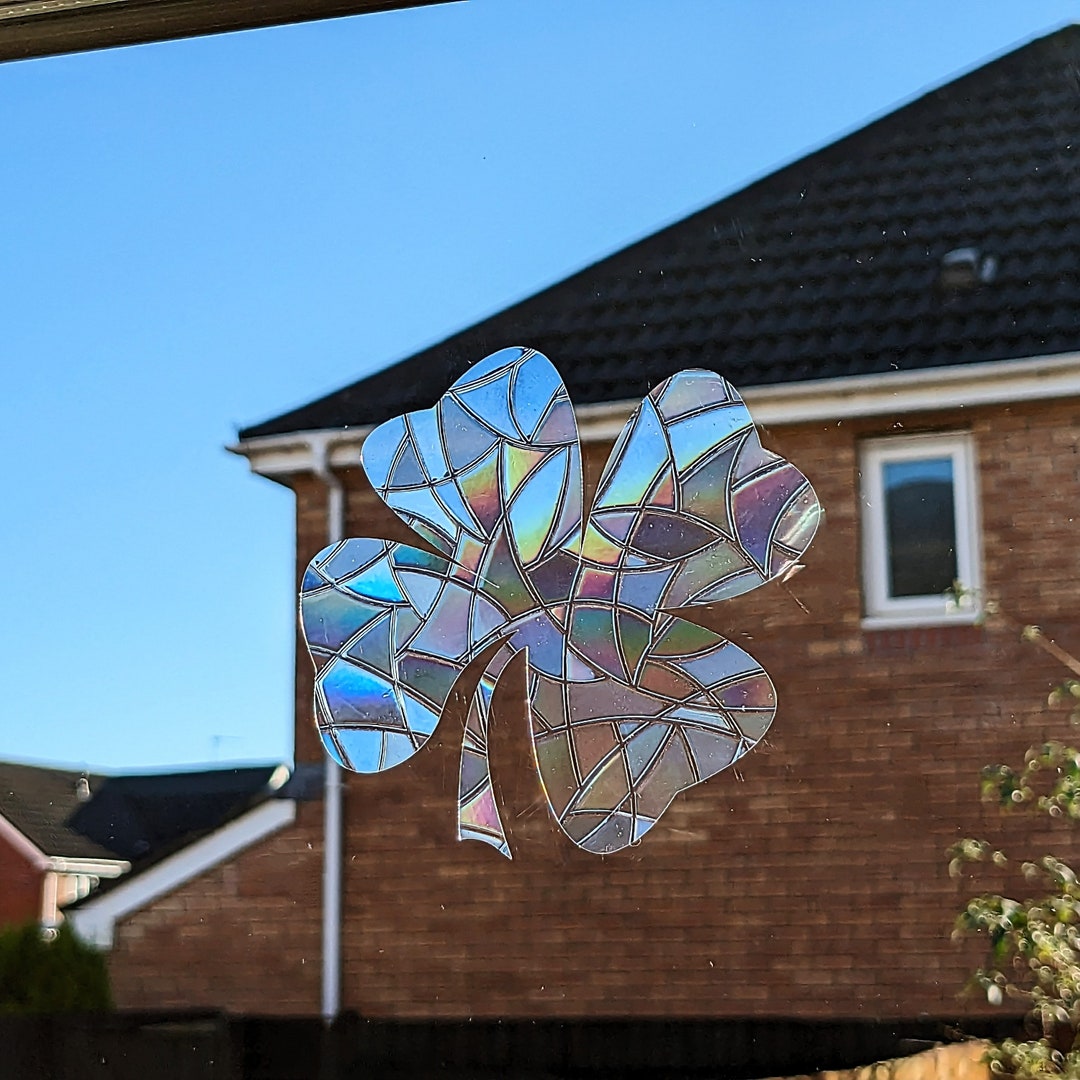 Four Leaf Clover Hearts Sun Catcher Sticker Rainbow Window Film Car ...