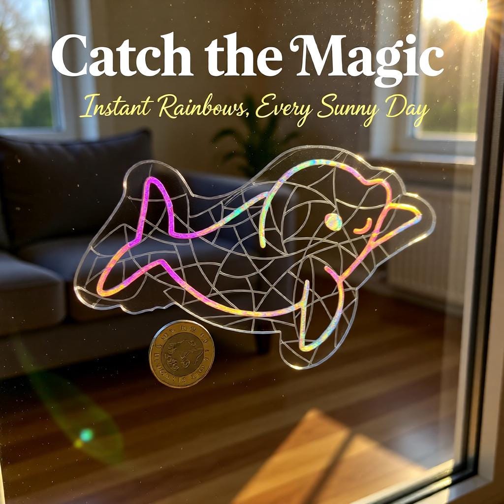 Rainbow Sun Catcher Cute Dolphin Sticker Window Film Suncatcher Prism ...