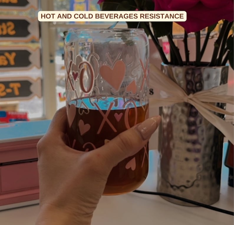 Pink Hearts Glass Can Tumbler | XOXO Iced Coffee Cup - Etsy